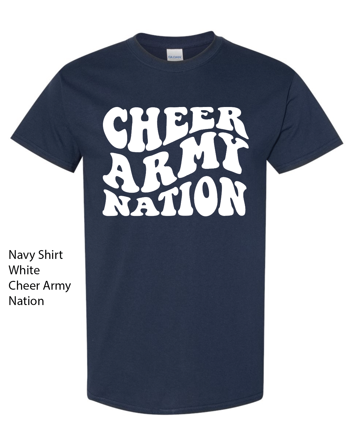 Cheer Army Navy Blue Short Sleeve Tee w/ CHEER ARMY NATION Wave Design ...