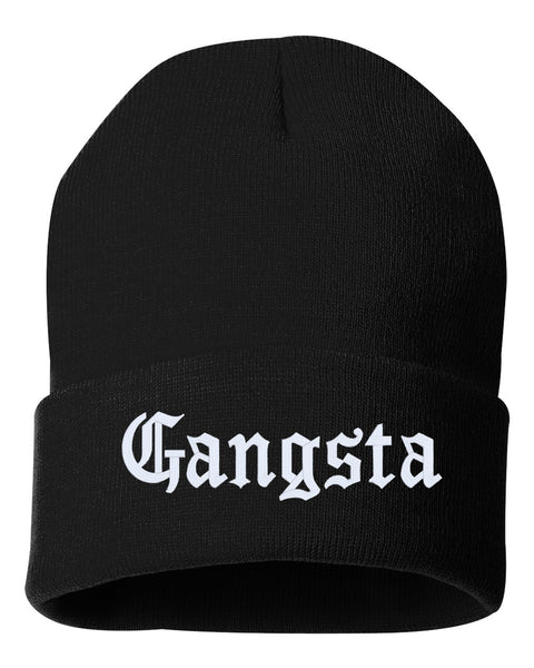 GANGSTA Embroidered Cuffed Beanie Hat – StickerDad & ShirtMama