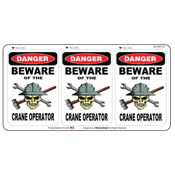 Danger Beware of the Crane Operator Minis 2.25" x 1.5" (3 pack) Hard H ...