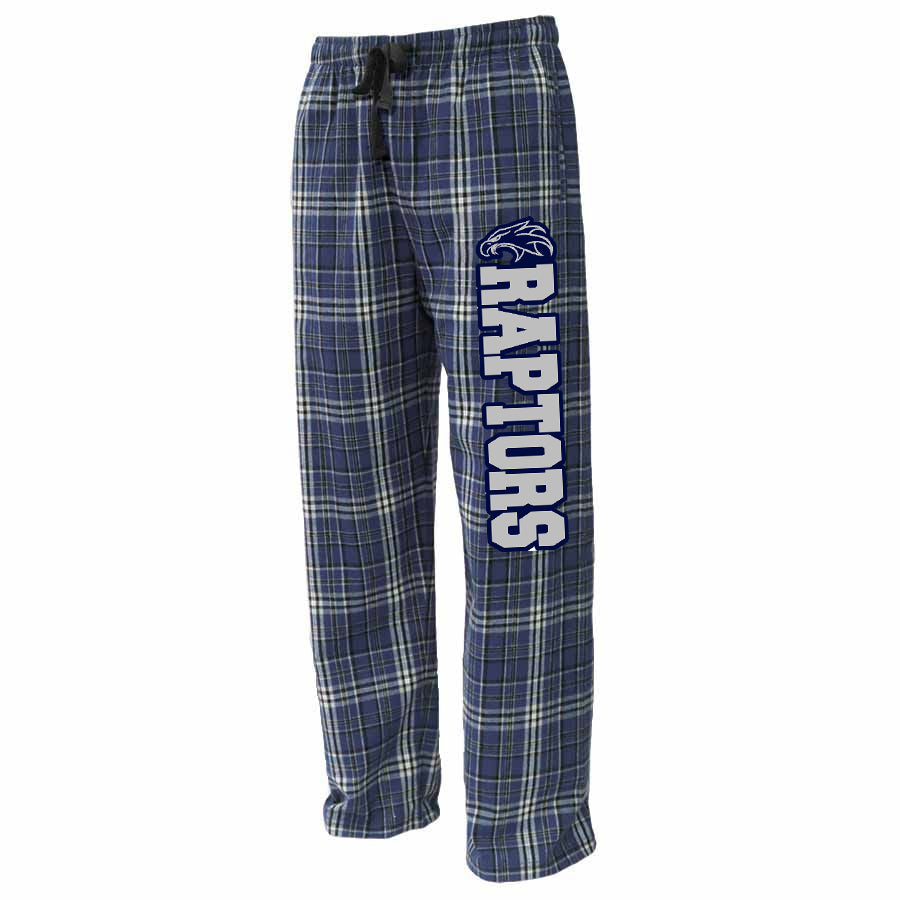 Ryerson School Navy PS FLANNEL PANTS w/ RAPTORS Design Down Left Leg ...