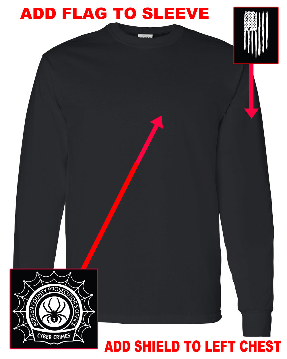CCU Black Long Sleeve Shirt w/ CCU Spider Logo in 2 Color Print on Bac ...