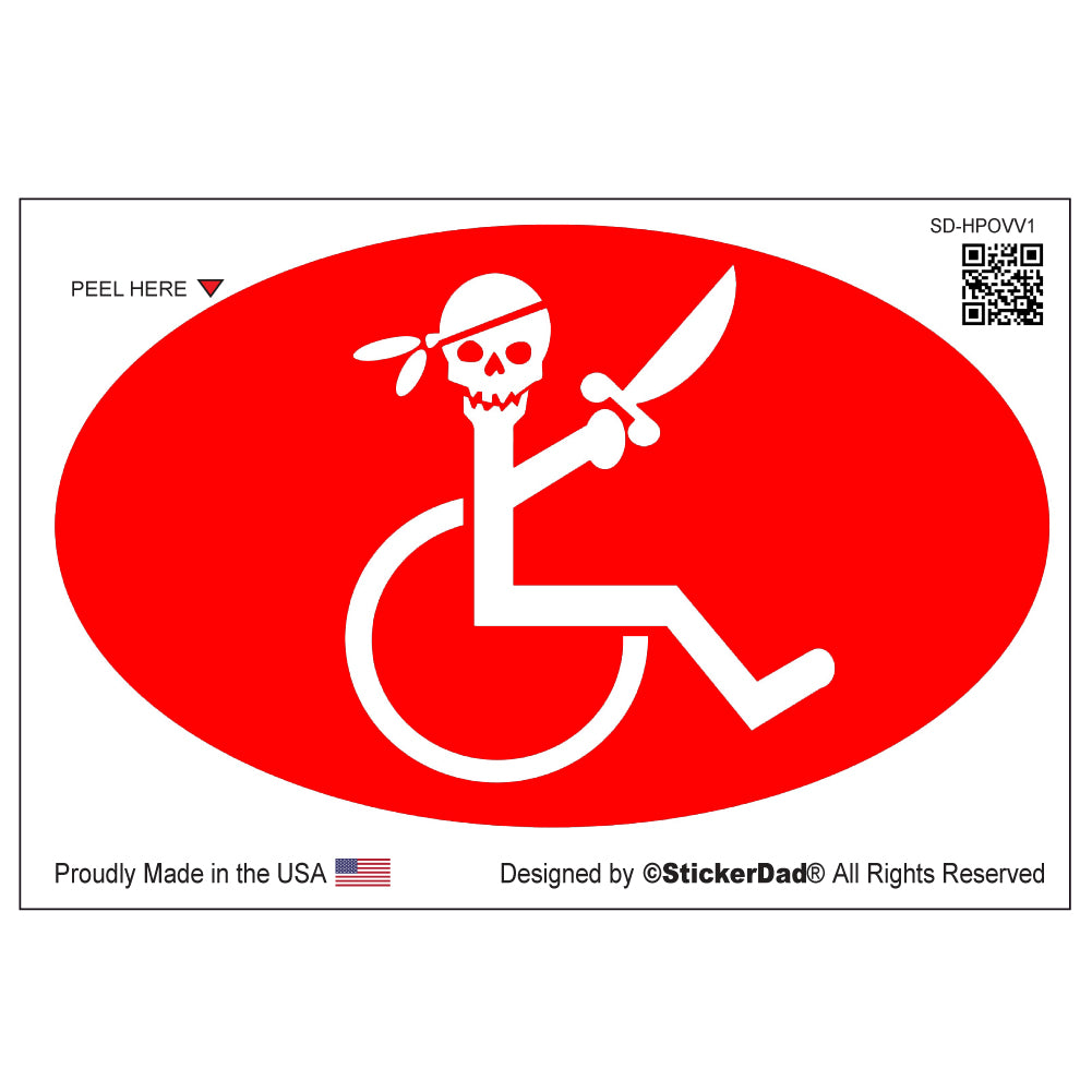 Handicapped Pirate V1 Oval Full Color Printed Vinyl Decal Window Stick