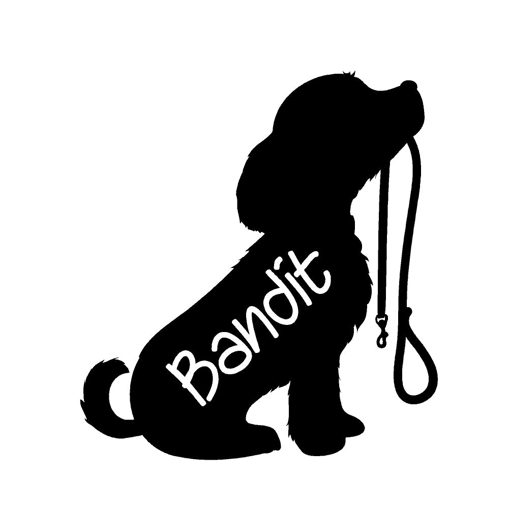 Custom Puppy Holding Leash w/ Name Single Color Transfer Type Decal ...