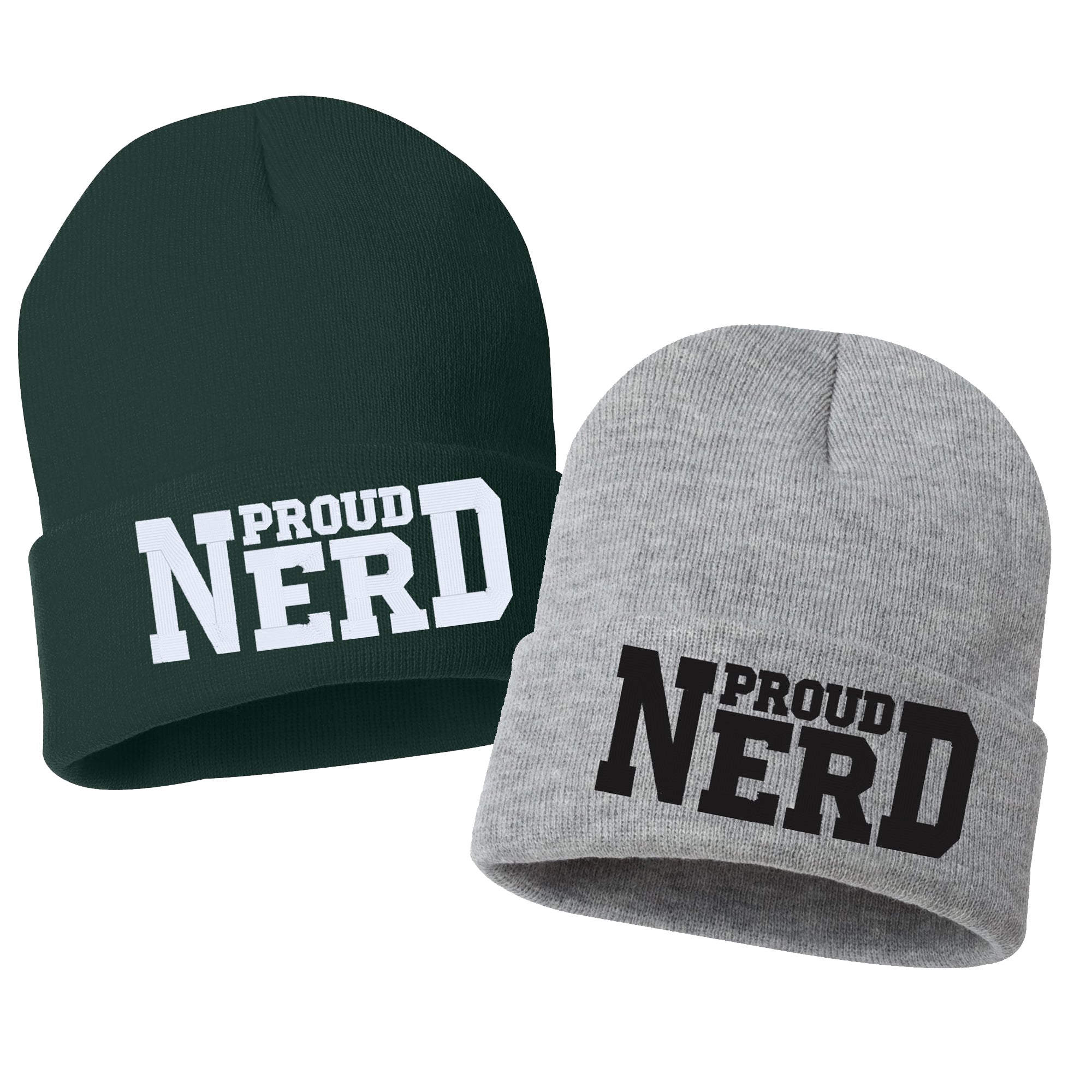 PROUD NERD Embroidered Cuffed Beanie Hat – StickerDad & ShirtMama